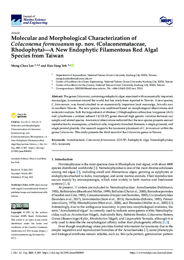 (PDF) Molecular and Morphological Characterization of Colaconema ...