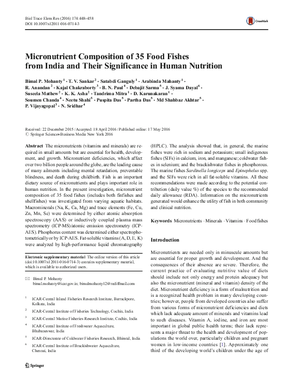 (PDF) Micronutrient Composition of 35 Food Fishes from India and Their ...