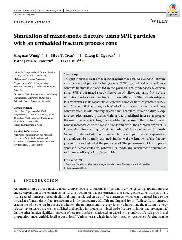 Pdf Simulation Of Mixed Mode Fracture Using Sph Particles With An
