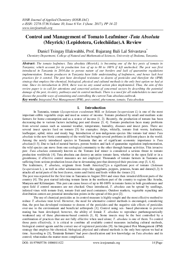 (PDF) Control and Management of Tomato Leafminer -Tuta Absoluta (Meyrick) (Lepidotera ...