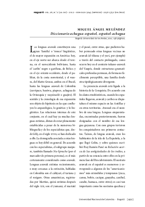 (PDF) Miguel Ángel Meléndez. Diccionario achagua-español, español-achagua