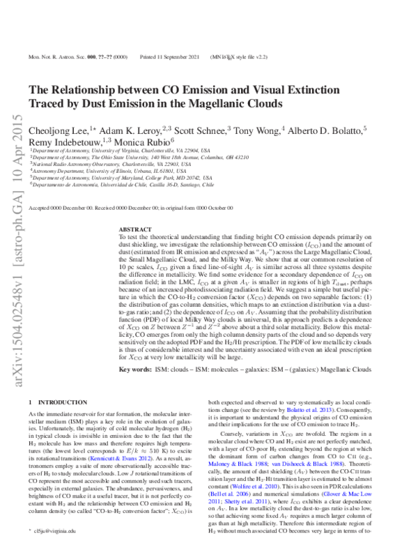 (PDF) The relationship between CO emission and visual extinction traced ...