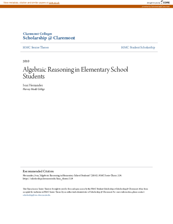 (PDF) Algebraic Reasoning in Elementary School Students