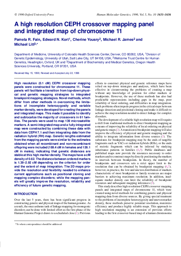 (PDF) A high resolution CEPH crossover mapping panel and integrated map ...