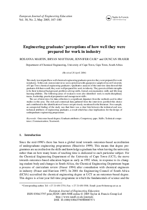 (PDF) Engineering graduates’ perceptions of how well they were prepared ...