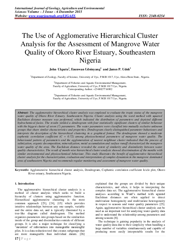 (PDF) The Use of Agglomerative Hierarchical Cluster Analysis for the ...