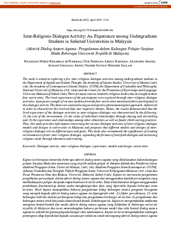 (PDF) Inter-Religious Dialogue Activity: An Experience among ...