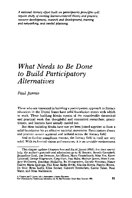 (PDF) What needs to be done to build participatory alternatives