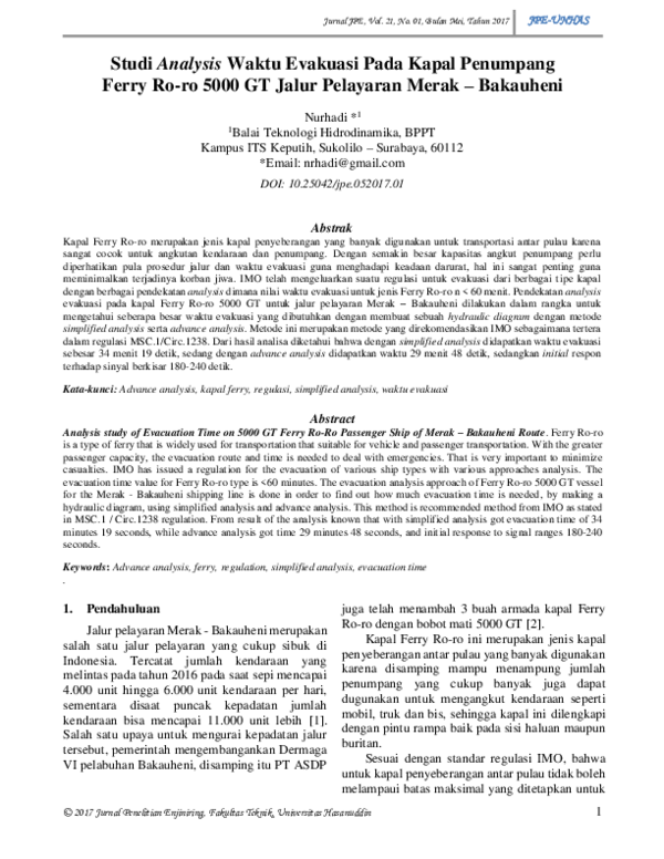(PDF) Studi Analysis Waktu Evakuasi Pada Kapal Penumpang Ferry Ro-ro ...