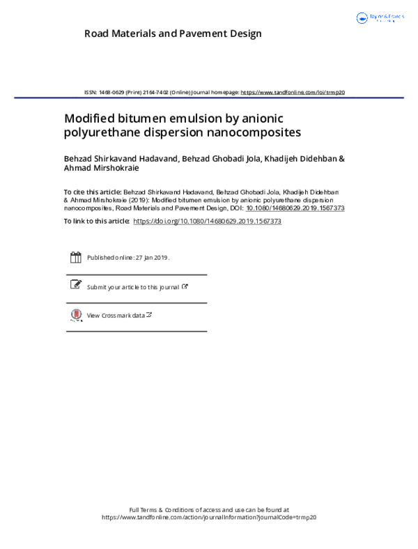 (PDF) Modified bitumen emulsion by anionic polyurethane dispersion ...