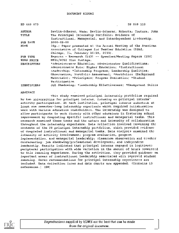 (PDF) The Principal Internship Portfolio: Evidence of Instructional ...
