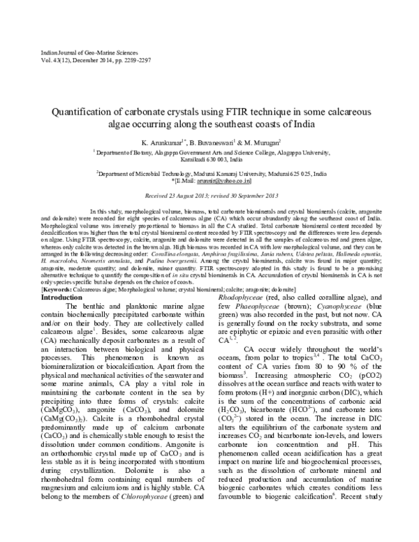 (PDF) Quant ification of carbonate crystals using FTIR technique in some calcareous algae ...