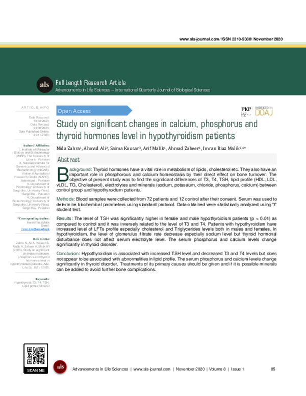 (PDF) Study on significant changes in calcium, phosphorus and thyroid ...