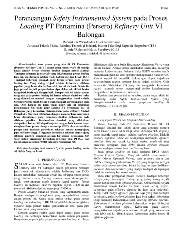 (PDF) Perancangan Safety Instrumented System Pada Proses Loading PT ...