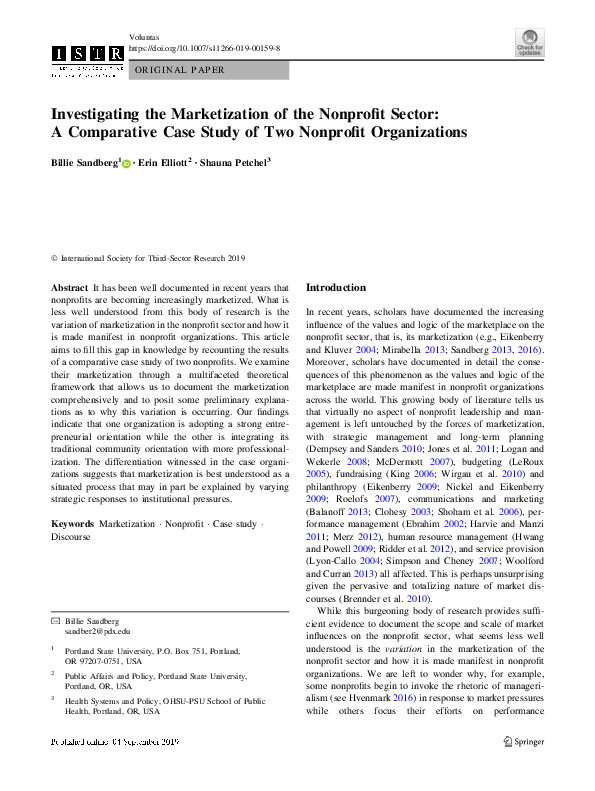 (PDF) Investigating the Marketization of the Nonprofit Sector: A ...