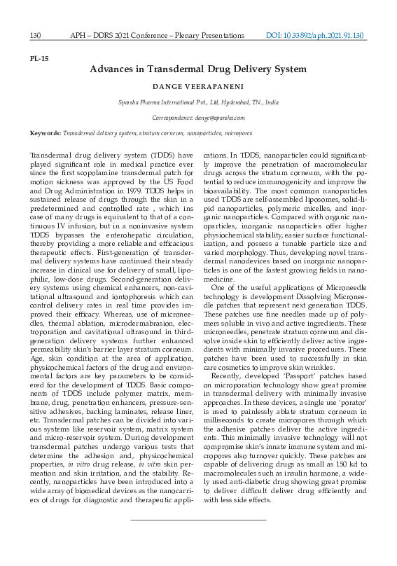 (PDF) Advances in Transdermal Drug Delivery System