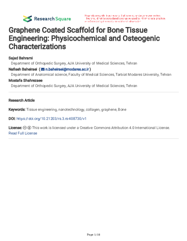 (PDF) Graphene Coated Scaffold for Bone Tissue Engineering: Physicochemical and Osteogenic ...