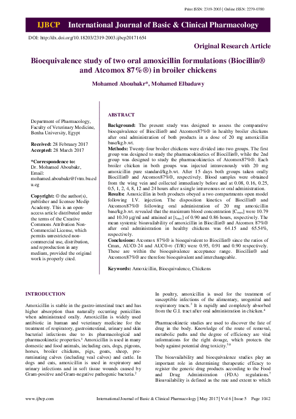 (PDF) Bioequivalence study of two oral amoxicillin formulations ...