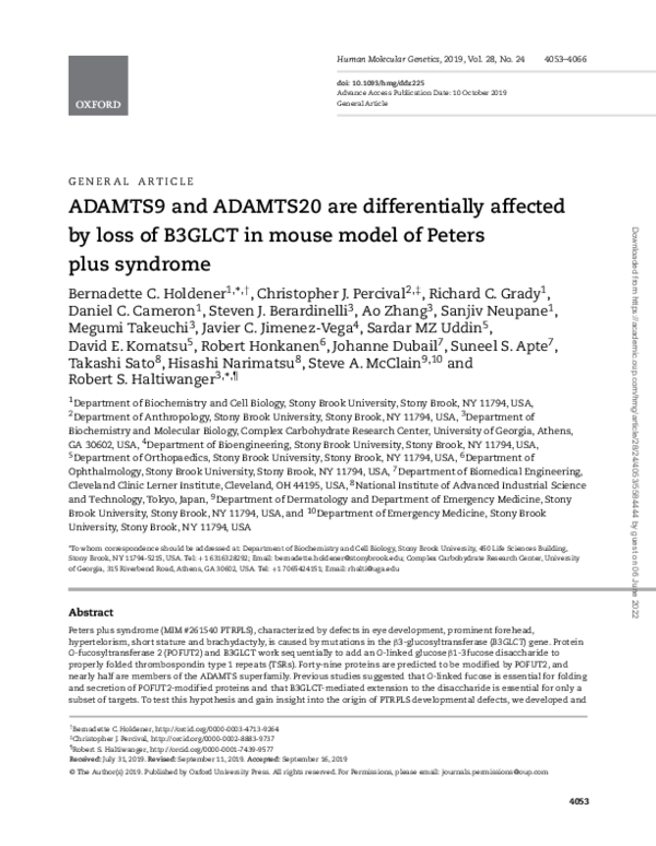 (PDF) ADAMTS9 and ADAMTS20 are differentially affected by loss of ...