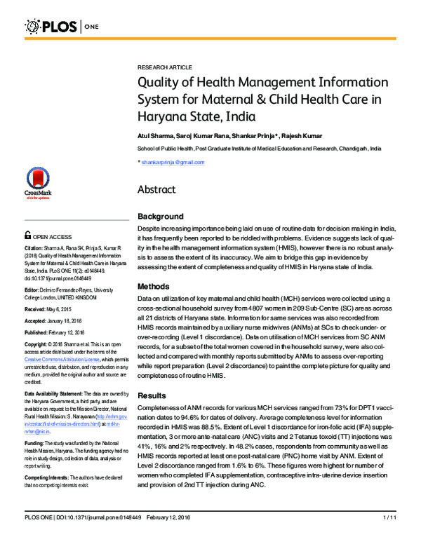 (PDF) Quality of Health Management Information System for Maternal ...