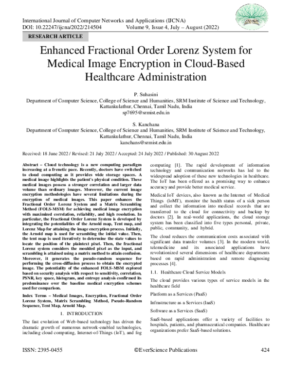Pdf Enhanced Fractional Order Lorenz System For Medical Image Encryption In Cloud Based