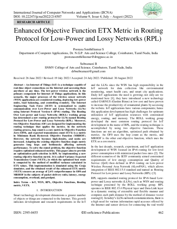 (PDF) Enhanced Objective Function ETX Metric in Routing Protocol for ... (PDF) Enhanced Objective Function ETX Metric in Routing Protocol for ...