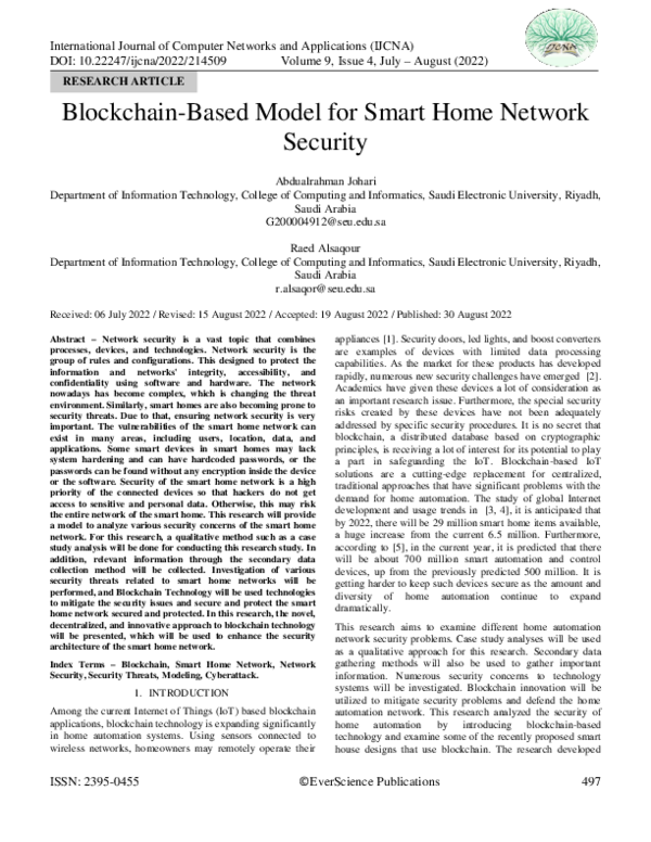 (PDF) Blockchain-Based Model for Smart Home Network Security