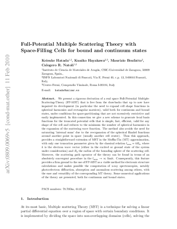 (PDF) Full-potential multiple scattering theory with space-filling cells for bound and continuum ...
