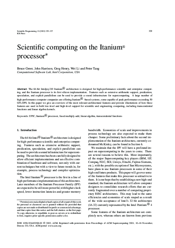 (PDF) Scientific Computing on the Itanium® Processor