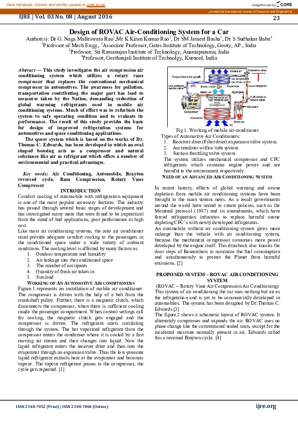 (PDF) Design of ROVAC Air-Conditioning System for a Car