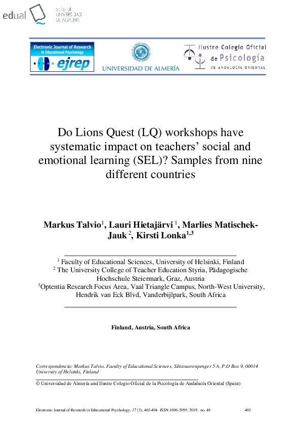 (PDF) Do Lions Quest (LQ) workshops have systematic impact on teachers ...