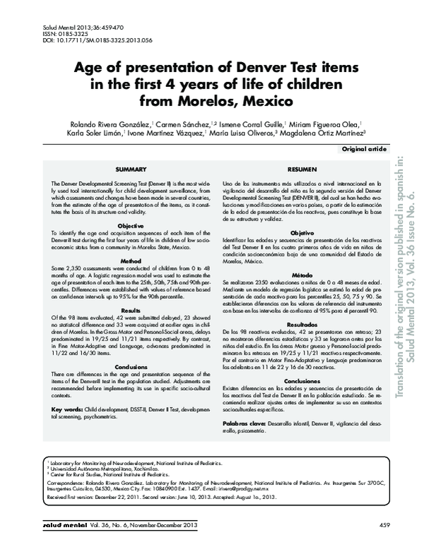 (PDF) Age of presentation of Denver Test items in the first 4 years of ...