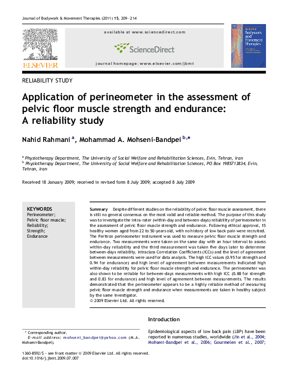 (PDF) Application of perineometer in the assessment of pelvic floor ...