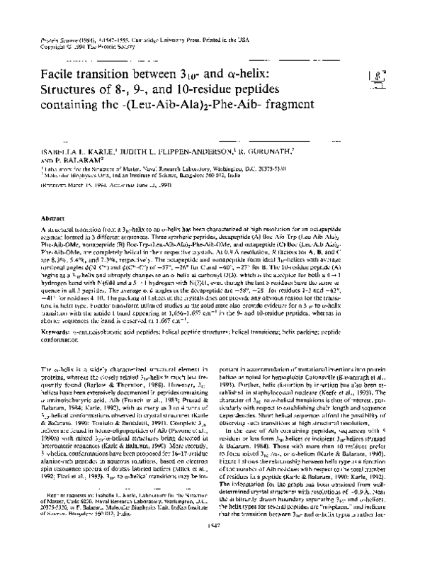 (PDF) Facile transition between 310- and α-helix: Structures of 8-, 9 ...