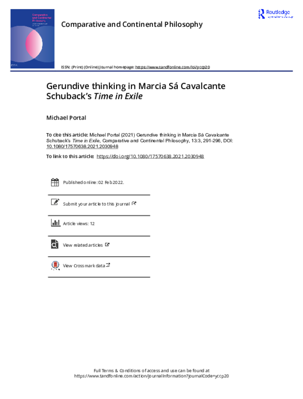 (PDF) Gerundive thinking in Marcia Sá Cavalcante Schuback's Time in Exile