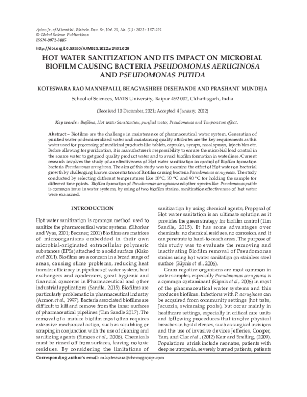 (PDF) Hot Water Sanitization and Its Impact on Microbial Biofilm ...