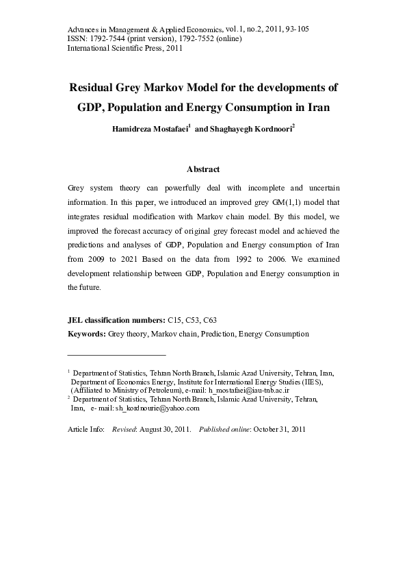 (PDF) Residual Grey Markov Model for the developments of GDP, Population and Energy Consumption ...