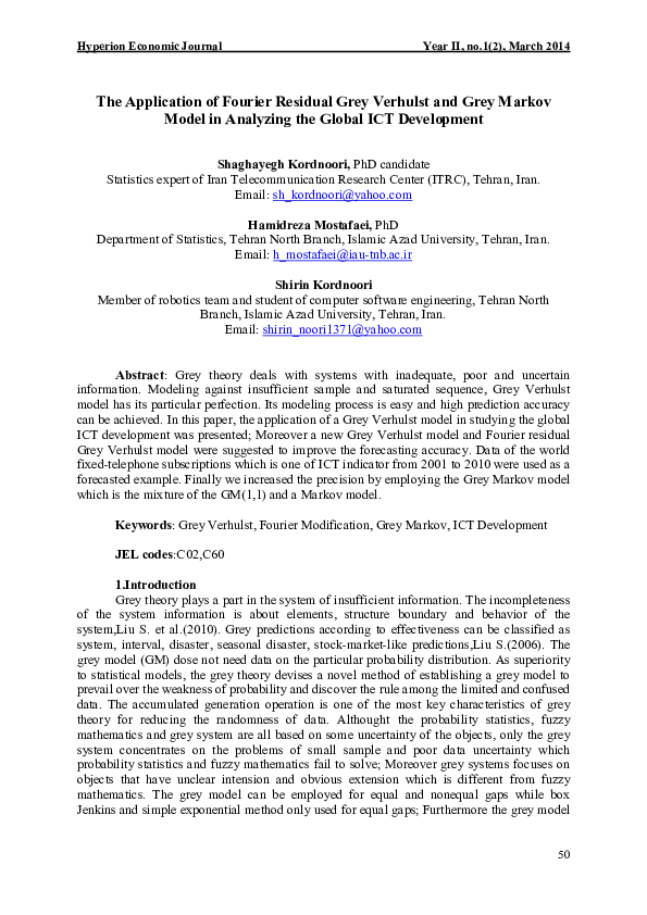 (PDF) The Application of Fourier Residual Grey Verhulst and Grey Markov Model in Analyzing the ...