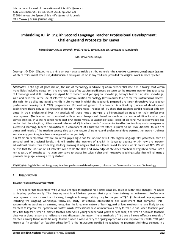 (PDF) Embedding ICT in English Second Language Teacher Professional ...