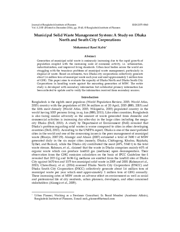 (PDF) Municipal Solid Waste Management System: A Study on Dhaka North ...