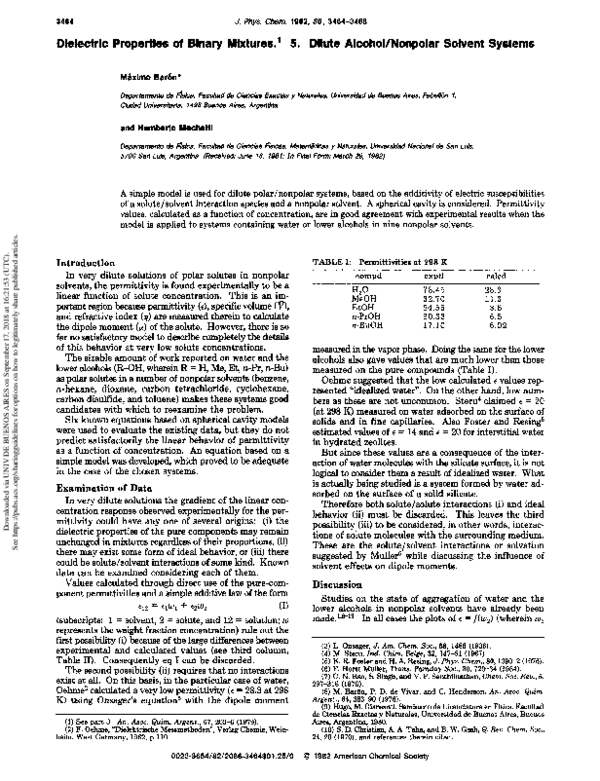 (PDF) Dielectric properties of binary mixtures. 5. Dilute alcohol/nonpolar solvent systems ...