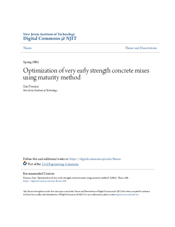 Pdf Optimization Of Very Early Strength Concrete Mixes Using Maturity Method