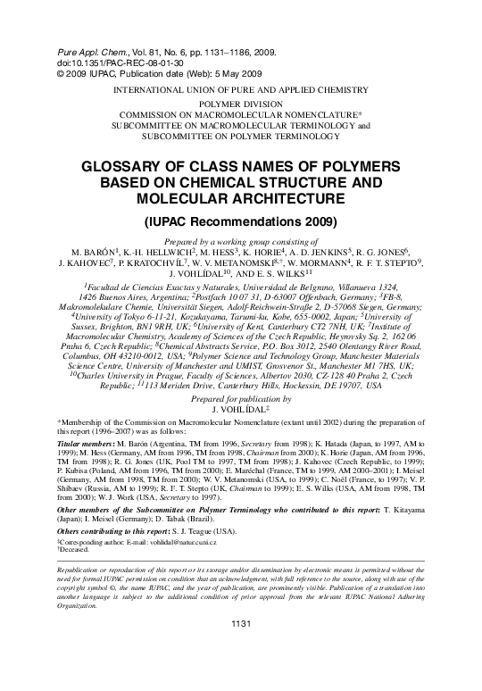 (PDF) Glossary of class names of polymers based on chemical structure and molecular architecture ...