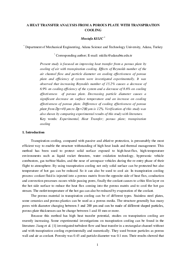 (PDF) A heat transfer analysis from a porous plate with transpiration ...