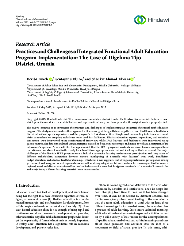 (PDF) Practices and Challenges of Integrated Functional Adult Education ...