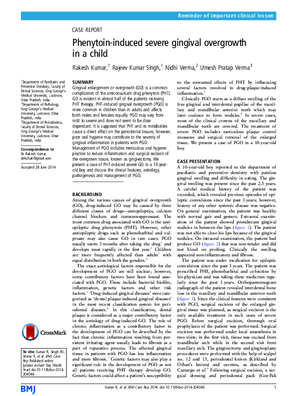 (PDF) Phenytoin-induced severe gingival overgrowth in a child