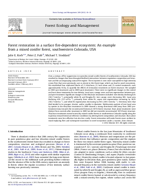 (PDF) Forest restoration in a surface fire-dependent ecosystem: An ...