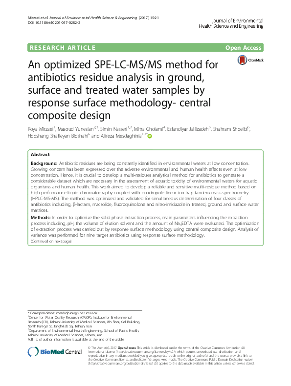 (PDF) An optimized SPE-LC-MS/MS method for antibiotics residue analysis in ground, surface and ...