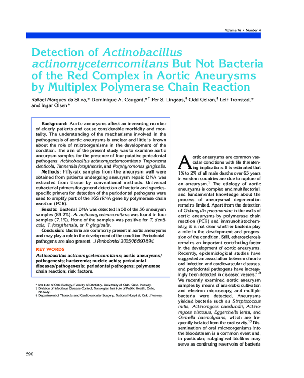 (PDF) Detection of Actinobacillus actinomycetemcomitans and ...