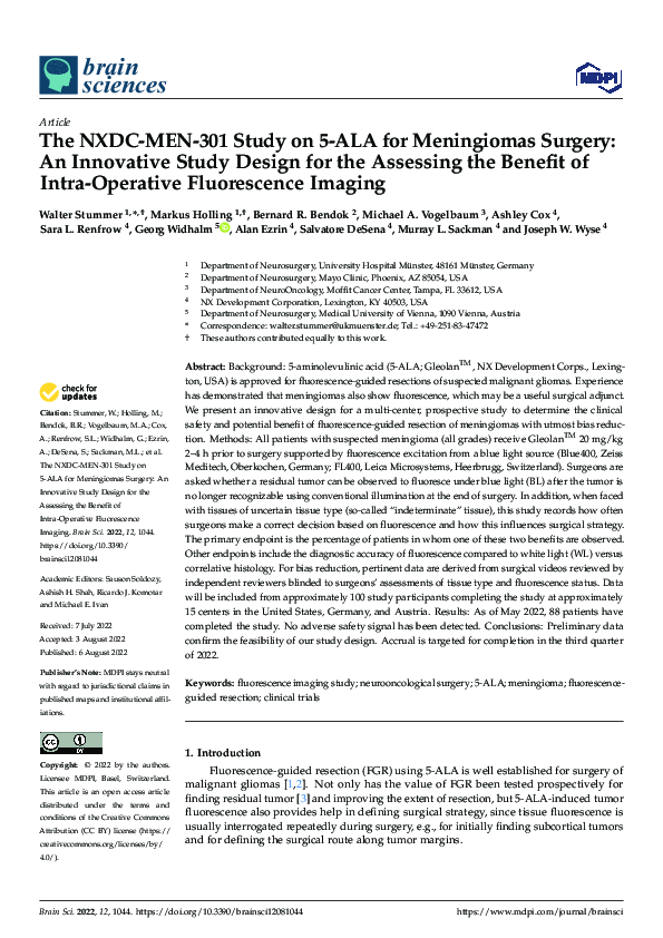 (PDF) The NXDC-MEN-301 Study on 5-ALA for Meningiomas Surgery: An ...